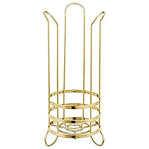 mDesign Decorative Free Standing Toilet Paper Holder Stand with Storage for 3 Rolls of Toilet Tissue - for Bathroom/Powder Room - Holds Mega Rolls - Durable Metal Wire - Soft Brass