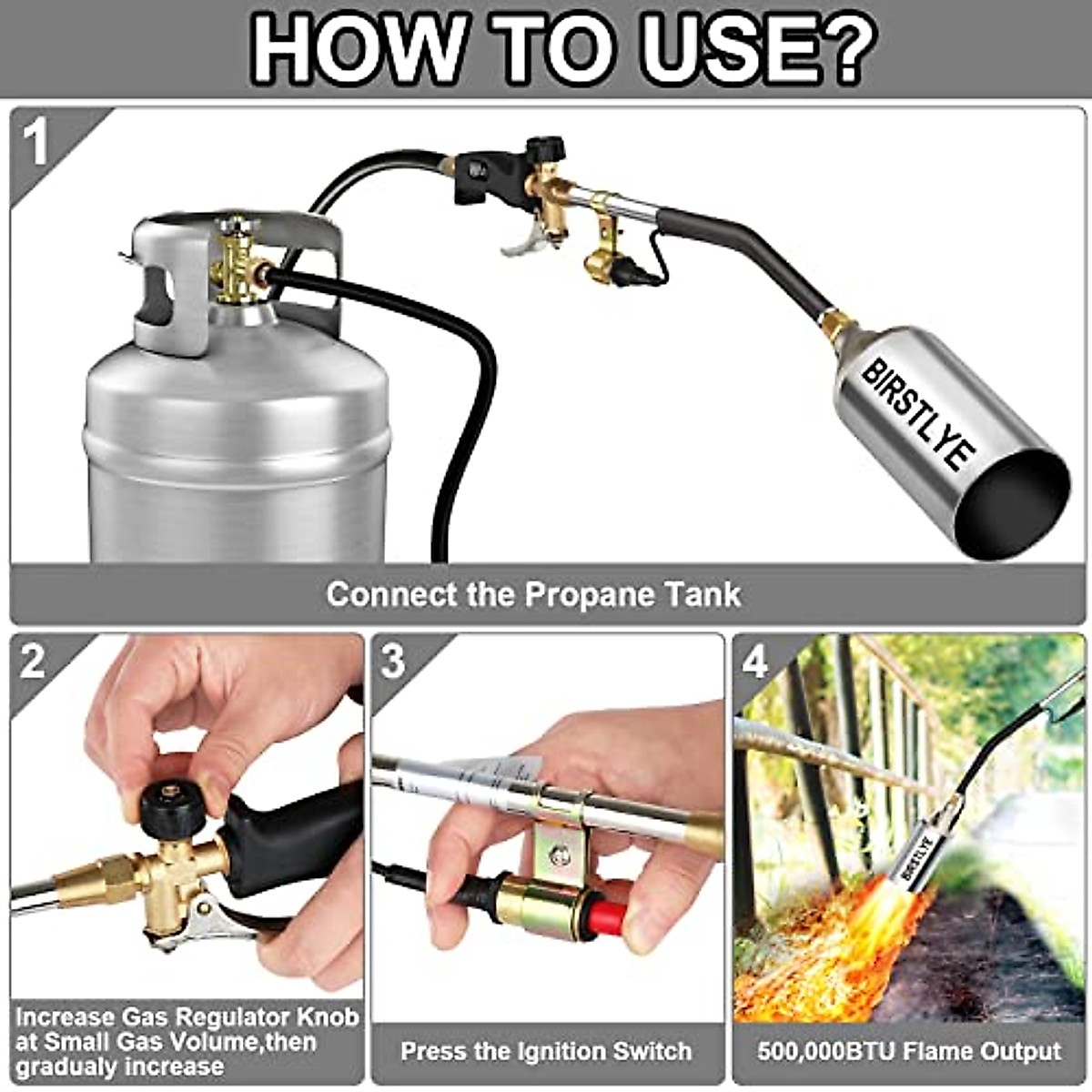 POWERFUL Propane Torch Weed Burner,Blow Torch,Flamethrower with Turbo Trigger Push Button Igniter and 9.8 FT Hose,for burning weeds,Roof Asphalt, ice snow,Road Marking,Charcoal