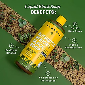 Alaffia Skin Care, Authentic African Black Soap, All in One Liquid Soap, Acne Face Wash, Moisturizing Body Wash, Shampoo, Shaving Soap, Shea Butter, Eucalyptus Tea Tree , 32 Fl Oz