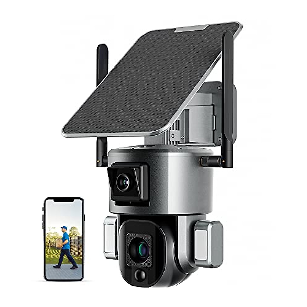 4K Solar Security Cameras Wireless Outdoor with Wireless 2.4G Wi-Fi 360° View, Solar Security Camera with AI Motion Detection, Infrared Night Vision,10x Optical Zoom, PTZ Control, 2-Way Talk, IP66