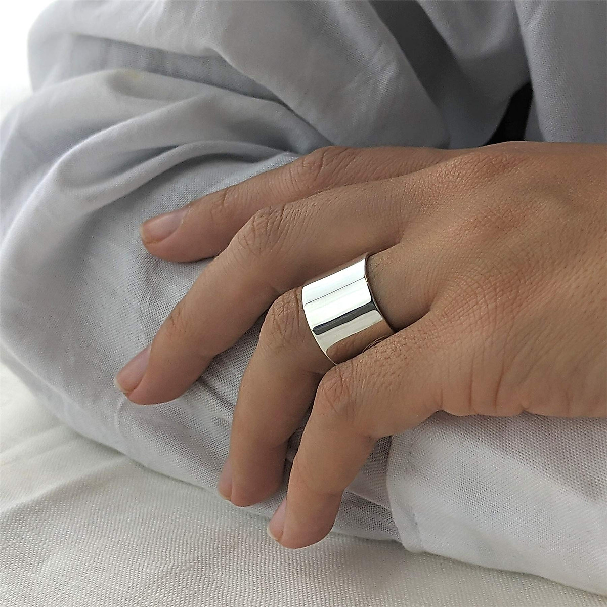 Silverly Wide Thumb Rings for Women in 925 Sterling Silver - Polished Silver Rings for Men - Chunky Men's Rings - Plain Simple Smooth Thick Band Ring - Mr and Mrs Gifts