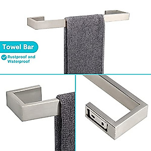 TocTen 24 Inch Bath Towel Rack + 4-Pcs Bathroom Hardware Set Stainless Steel Square Towel Rack Set - Include 16 Inch Towel Bar, Hand Towel Holder, Toilet Paper Holder, Robe Hook(Brushed Nickel)