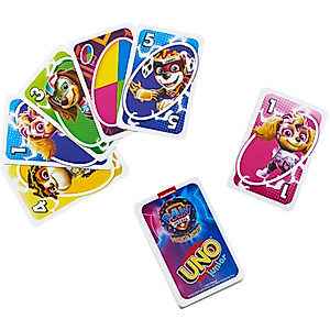 Mattel Games UNO Junior Paw Patrol: The Mighty Movie Kids Card Game for Family Night Featuring 3 Levels of Play