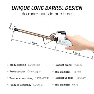 Hoson 1/2 Inch Curling Iron Professional, Ceramic Tourmaline Curl Wand Barrel, Hair Curler Iron for Long & Short Hair