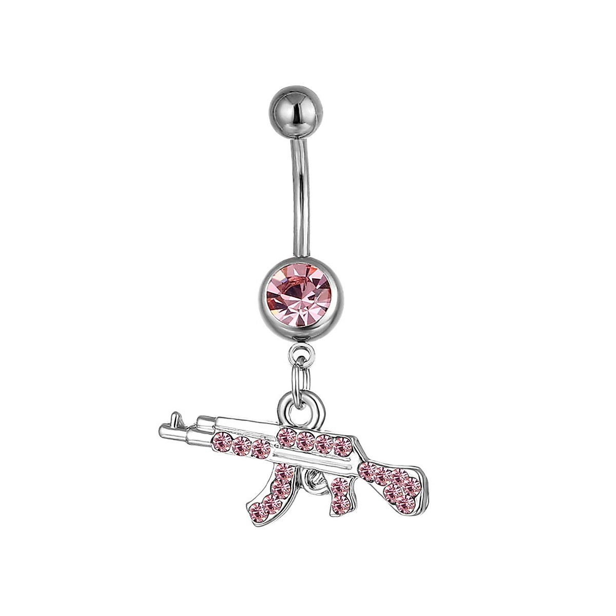 FUTIMELY Personalized Rifle Gun Belly Button Ring AK47 Assault Rifle Pendant Belly Button Nail Human Body Piercing Jewelry for Women and Men (Pink)