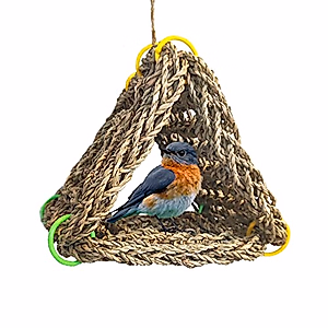 Tfwadmx Bird Seagrass Hammock Tent Parrot Hanging Nest House Cockatoo Foraging Climbing Mat Hut Hideout Shed Sheltering for Parakeets,Lovebirds,Other Small and Medium Birds