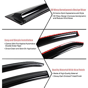 3D Style Smoke Tinted Window Visor Shade Rain Guard Compatible with 2009-2018 Ford Focus 4 Door Hatchback ST