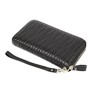 Women's RFID Blocking 36 Slots Card Holder Long Big Leather Zipper Wristlet Clutch Wallet, Black