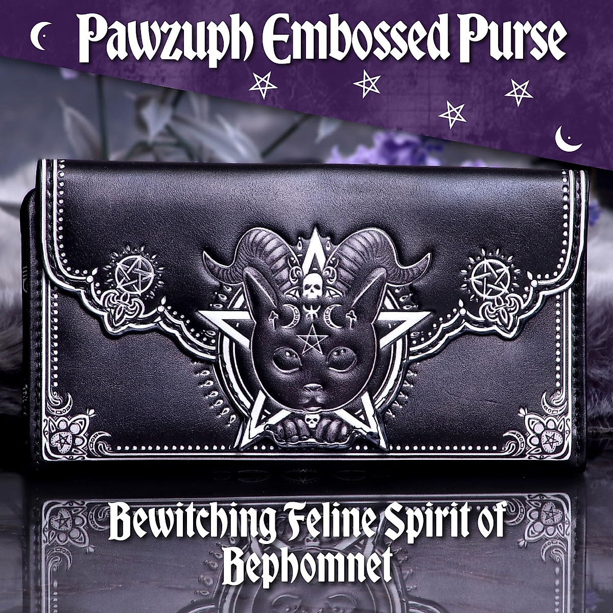 Nemesis Now Embossed Purse, Gothic Wallet, 18.5cm - Pawzuph Cat