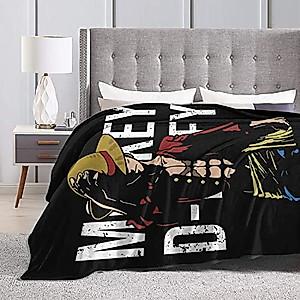 MMsshTdy One Piece Monkey D. Luffy Blanket Flannel Fleece Anime Throw Blanket for Living Room/Bedroom/Sofa/Chair 60 inch X50 inch Black