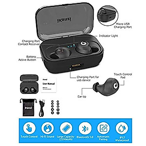 [Updated Version] Wireless Earbuds Bluetooth Headphones IKANZI iPX7 Waterproof 72H Cycle Play Time, 2200mAh Bluetooth 5.0 Auto Pairing Wireless Earphones Bluetooth Headset with Charging (Bright Black)