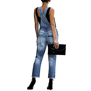 luvamia Women's Casual Distressed Adjustable Denim Bib Overalls Jeans Pants Jumpsuits Blue Size X-Large