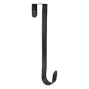 GameXcel 12" Wreath Hanger for Front Door - Large Wreath Metal Hook for Christmas Wreath Over The Door Single Hook, Black