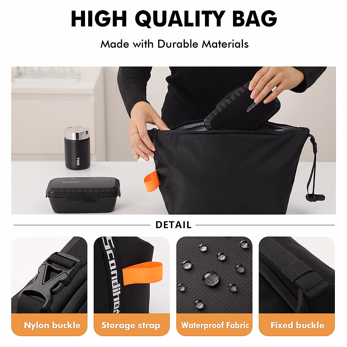 Lunch Bag for Women & Men Fresh Keep Lunch Box, Small Leakproof Cooler Bag Food Lunch Containers High Capacity Reusable Lunch Tote Bags for Work, Office, Picnic, Travel (Black)