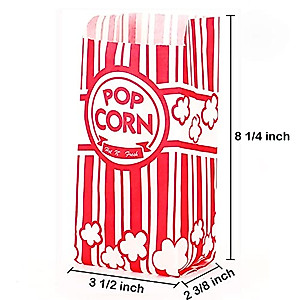 Bekith 200 Piece Paper Popcorn Bags for Movie Party and Theater Night, Single Serving 1oz Paper Sleeves in Nostalgic Red/White Design