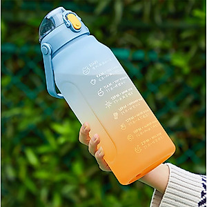 Water Bottles with Motivational Time Marker & Straw, 64oz Leakproof Water Jug Drink Bottles Gradient Color Water Containers Travel Sports Water Bottle for Gym Office and School