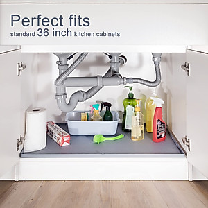 AECHY Under Sink Mat, 34" x 22" Silicone Under Sink Liner, Under Kitchen Sink Mat with Unique Drain Hole Design, Waterproof & Flexible Sink Mats for Kitchen, Bathroom and Laundry Room Gray