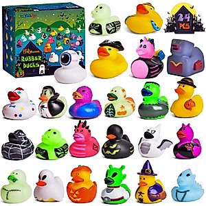 FUN LITTLE TOYS 24 PCS Halloween Rubber Ducks in Bulk for Kids, Assorted Rubber Duck Toy Duckies for Fun Bath Toys, Trick or Treat Fillers, Halloween Party Favors, Halloween Themed Bathtub Toys