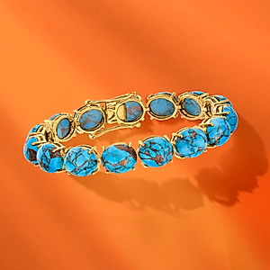 Ross-Simons Turquoise Bracelet in 18kt Gold Over Sterling. 7 inches