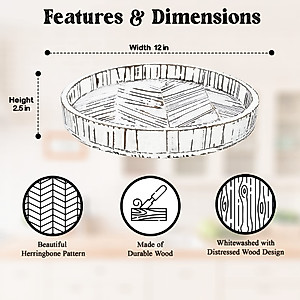 Paper and Pallet Rustic White Wood Lazy Susan - 12.5 Inch Farmhouse Turntable Kitchen Cabinet Organizer Tray - Distressed Round Wooden Spice Rack - Rotating Centerpiece for Dining Table & Countertop