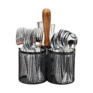 Mind Reader Metal Utensil Caddy, Silverware Organizer, Cutlery Holder, 3-Section, Black