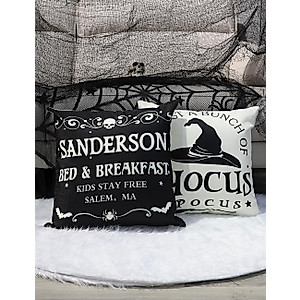 Halloween Decorations Pillow Covers Double-Side Printing 18x18 Set of 4 Halloween Decor Indoor Outdoor Hocus Pocus Farmhouse Saying Halloween Decorative Cushion Cases Spider Web Cat Skull Home Decor
