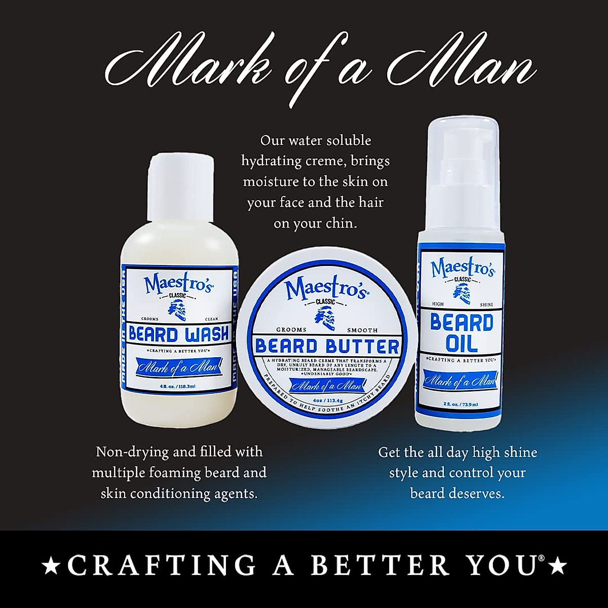 Maestro's Classic Blend Set with 2oz. Beard Oil- Mark of a Man Blend