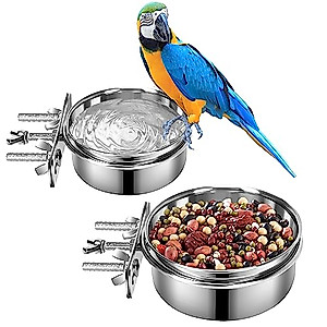 Yummy Sam 2 Pcs Small Dog Food Water Bowl for Cage with Upgraded Clamp Holder, Pet Kennel Hanging Bowls Stainless Steel Detectable Bowls Crate Feeder Dish for Small Dogs (4.7x2'' & 3.9x2'')