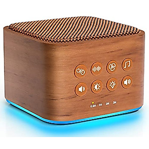 Wooden White Noise Sound Machine for Sleeping with 20 Soothing Sounds | 7 Colors Night Light, Volume Control & Sleep Timer, Plug in or Battery Operated, Portable Sleep Machine for Travel, Kids Adults