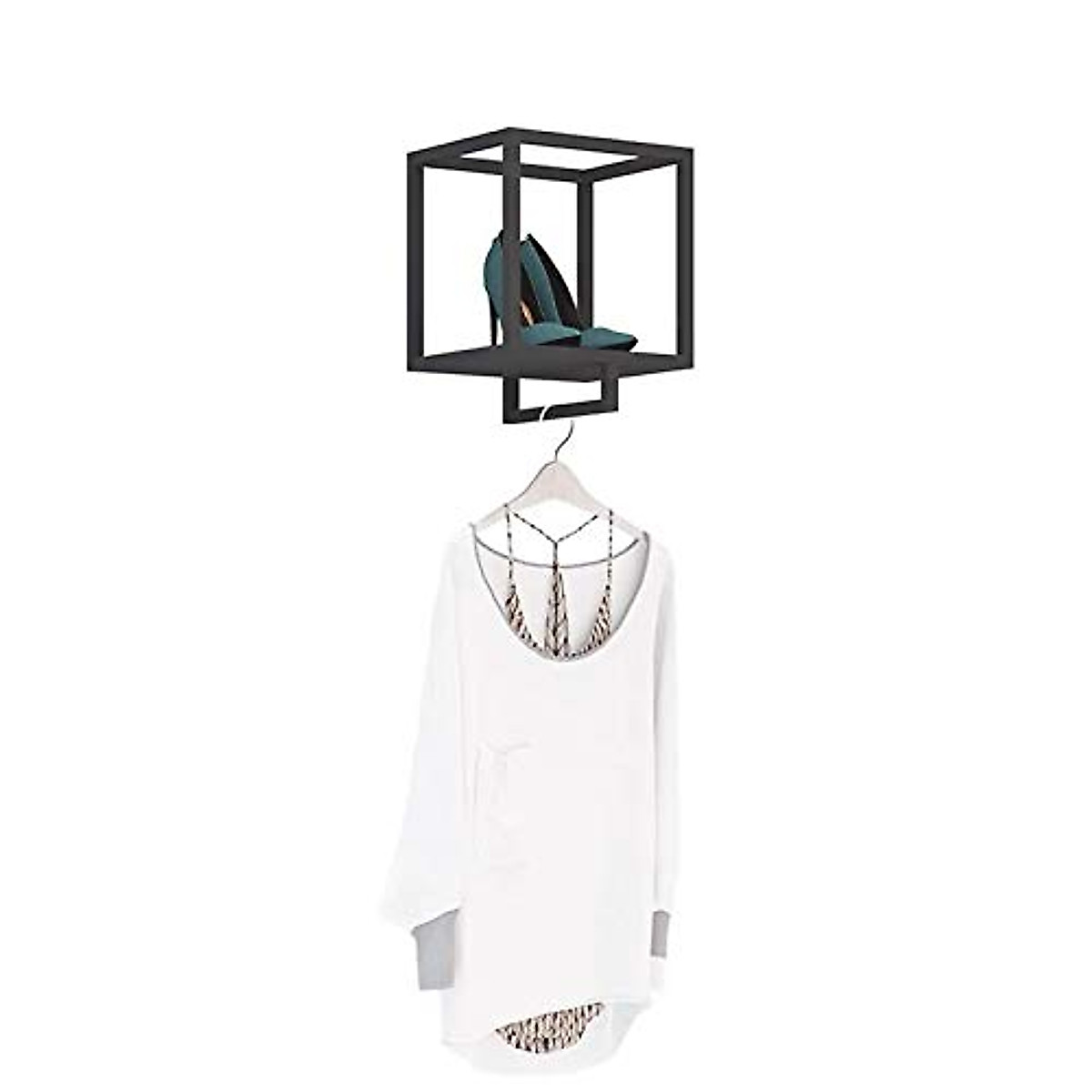 MDEPYCO Creative Square Display Garment Racks in Boutique Clothing Stores, Wall-Mounted Hanging Clothes Shelf in Home, Towel Racks for Bathroom Storage (Black, 11.8" L)