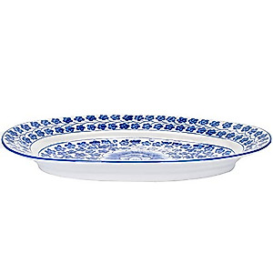 Sea Island Imports Elegant Porcelain Serving Platter with Blue and White Hand Painted Coriander Pattern