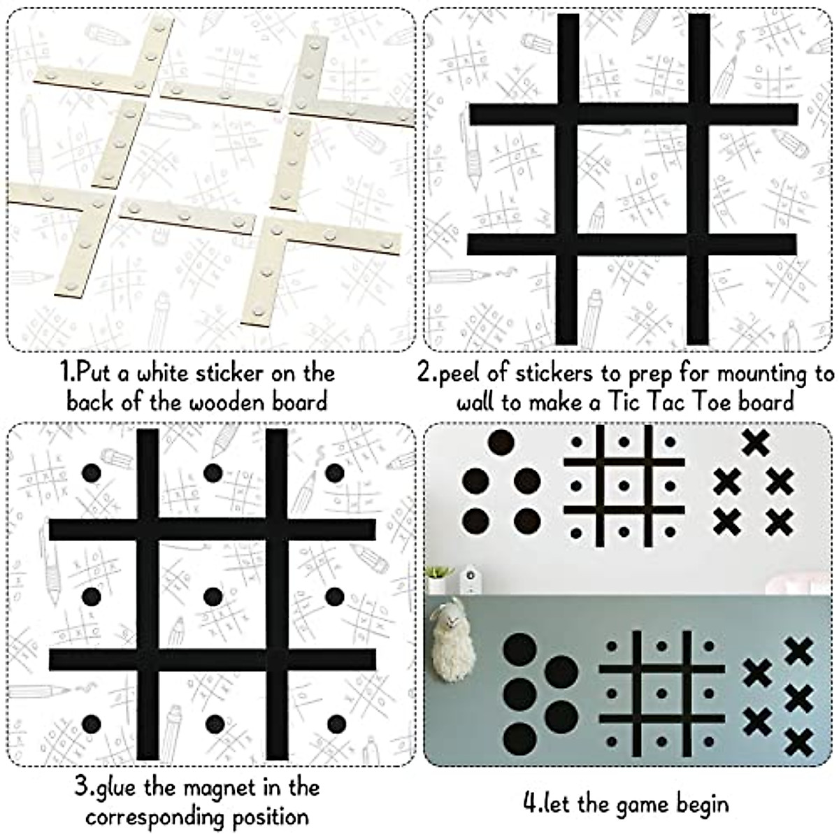Wood Magnetic Tic Tac Toe Wall-Mount Game Fun Tic Tac Toe for Kids and Adults, Wood Board Travel Game Bedroom Playroom Wall Decals Modern Wall Art