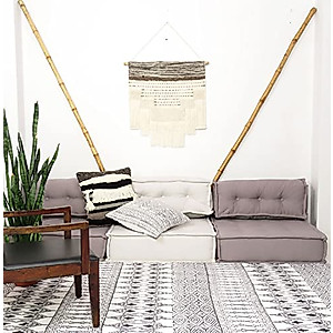 Eyes of India - 4 X 6 ft Off-White Black Cotton Block Print Area Dhurrie Rug Flat Weave Hand Woven Tassel Boho Chic Indian Bohemian Accent Handmade Handwoven