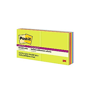 Post-it Super Sticky Full Stick Notes, 3x3 in, 12 Pads, 2x the Sticking Power, Energy Boost Collection, Bright Colors (Orange, Pink, Blue, Green), Recyclable (F330-12SSAU)