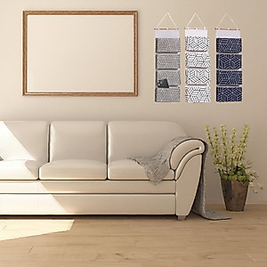 FAYYGYH 3Pcs 4 Big Pockets Over Door Hanging Storage Bags,Waterproof Linen Cotton Fabric Multi Functional Living Room Bedroom Bathroom Free 6 Hooks (3Pack)