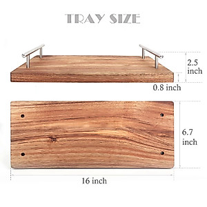 Resafy Acacia Wooden Serving Tray with Stainless Steel Handles, Handmade Decorative Serving Board,Decorative Nesting Food Board Platter for Breakfast,Coffee,Living Room,Bathroom,Kitchen and Outdoors