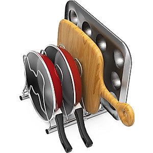 Simple Houseware Silver Metal Pan Organizer Rack, 8.8 in W x 9.5 in D x 17 in H, Stores up to 5 Pans