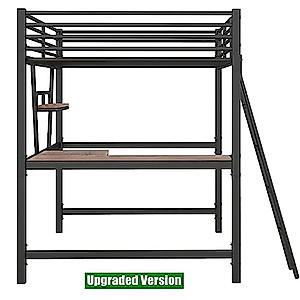 ZORQ Upgraded Version & Stronger Steel Loft Bed Full Size with Desk Underneath and Storage Shelf and Safer Ladder, Thickened More Rust-Resistant Metal Full Loft Bed Frame (Easier to Assemble) (Black)