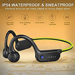 CelsusSound Bone Conduction Headphones with Noise-Canceling MIC, Bluetooth Waterproof Sport Headphones, Open Ear Stereo Headphones up to 10H Playtime, Wireless Headset for Running and Workout