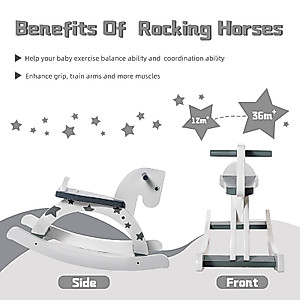 labebe - Wooden Rocking Horse, Baby Wood Ride On Toys for 1-3 Year Old, Grey Rocker Toy for Kid, Toddler Ride Animal Indoor/Outdoor, Boy&Girl Rocking Animal, Infant Ride Toy, Christmas/Birthday Gift