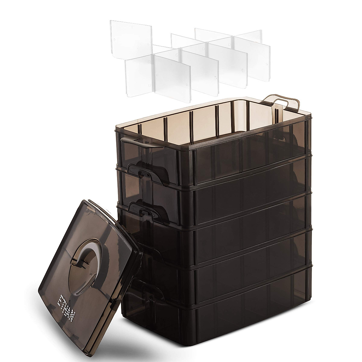 LifeSmart USA Stackable Storage Container Black 50 Adjustable Compartments Compatible with Lego Dimensions LOL Surprise Littlest Pet Shop Arts and Crafts and More (5 Tier)