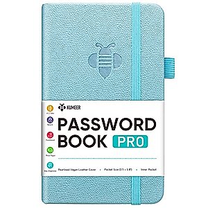 KUMEER Password Book with Alphabetical Tabs - Small Password Keeper Book with Luxurious Pearlised Leather Hardcover - 3.5x5.8 Inch Password Notebook & Organizer for Internet Website and Login Details