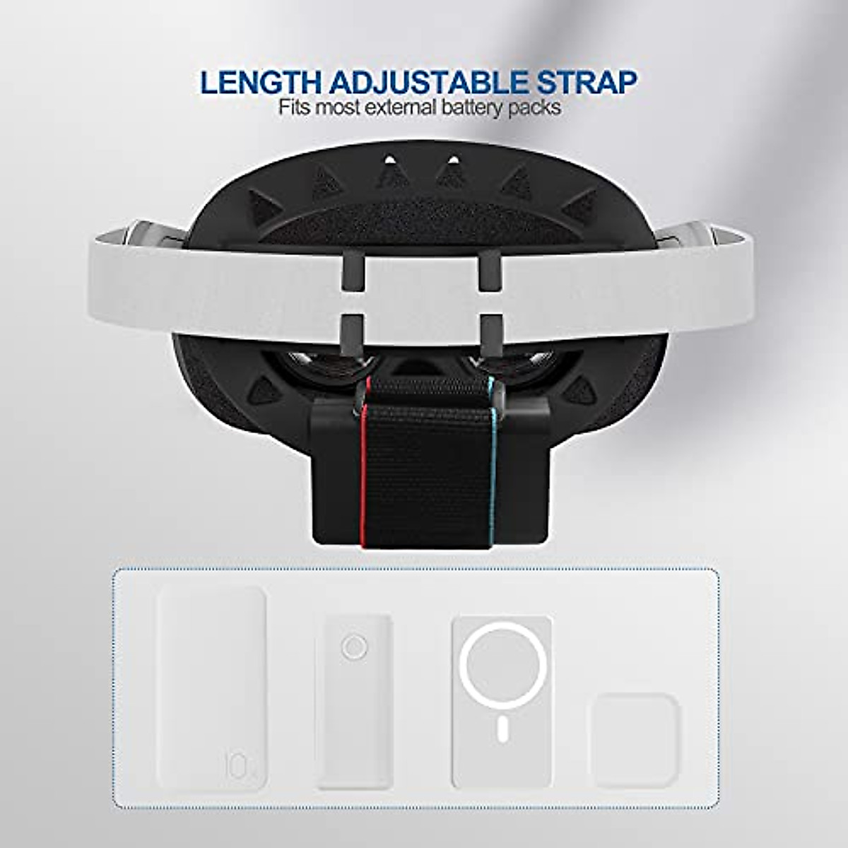 Esimen 2 in 1 Headset Strap Pad with Battery Strap for Oculus Quest 2 Head Back Padding,Gravity Pressure Balance Cushion Comfortable Soft TPU Pad Accessories (Black)