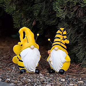 Vincent Malyn Outdoor Garden Gnome Statue - Yard Gnome Decor Figurine Set of 2 Funny Bee Gnomes Decorations for Yard Patio Law Cute Resin Ornament