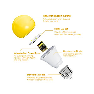 Bug Light Bulbs Outdoor, 40W Equivalent Amber Yellow LED Bug Lights for Outside, 6W 500LM 2000K for Porch Lights, Non-Attracting, Not-Dimmable A19 Bulb for Patio, Deck, Backyard, Hallway, 2 Pack