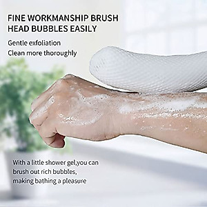 15.35" Back Bath Brush with Sponge,Back Scrubber Bath Mesh with Anti-Slip Curved Long Handle Bath Body Brush for Elderly Aid Bathing and Shower