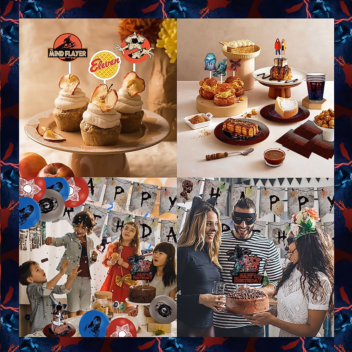 CAILESS Stanger Birthday Party Supplies 169Pcs Included Banner Cake Toppers 12'' Balloon Swirls Stickers and Tableware Serves 16 Guests for Stranger Party Birthday Decorations