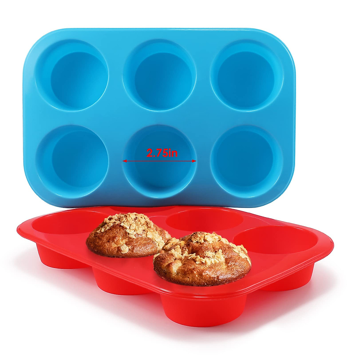 TRUSBER Muffin Pan, 2.75 Inch Silicone Muffin Tin with 6 Cups Silicone Cupcake Molds - 2 PACK Large Cupcake Liner Pan, BPA FREE & Dishwasher Safe
