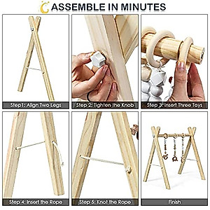 BABY JOY Portable Wooden Baby Gym, Foldable Baby Play Gym Frame with 3 Wooden Baby Teething Toys, Baby Exercise Activity Gym Hanging Bar Newborn Baby Gift (Natural)