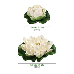 FAVOMOTO Artificial Water Lilies Floating Lotus Flowers with Water Lily Pad for Aquarium Pool Garden Koi Fish Pond, Artificial Flowers Home Patio Wedding Decoration 6pcs